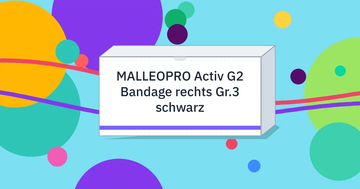 Symbolbild: Packung mit der Aufschrift MALLEOPRO Activ G2 Bandage rechts Gr.3 schwarz (PZN 09730929) – Verfügbarkeit und Bezug in Apotheken in Frankfurt am Main