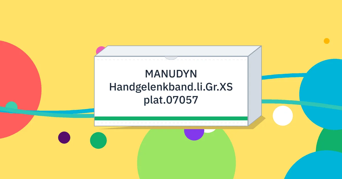 Symbolbild: Packung mit der Aufschrift MANUDYN Handgelenkband.li.Gr.XS plat.07057 (PZN 06114874) – Verfügbarkeit und Bezug in Apotheken in Frankfurt am Main