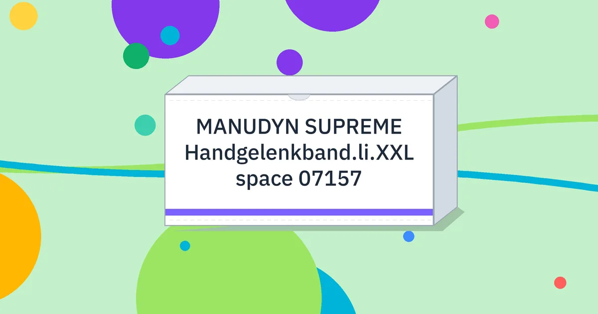 Symbolbild: Packung mit der Aufschrift MANUDYN SUPREME Handgelenkband.li.XXL space 07157 (PZN 20095540) – Verfügbarkeit und Bezug in Apotheken in Frankfurt am Main