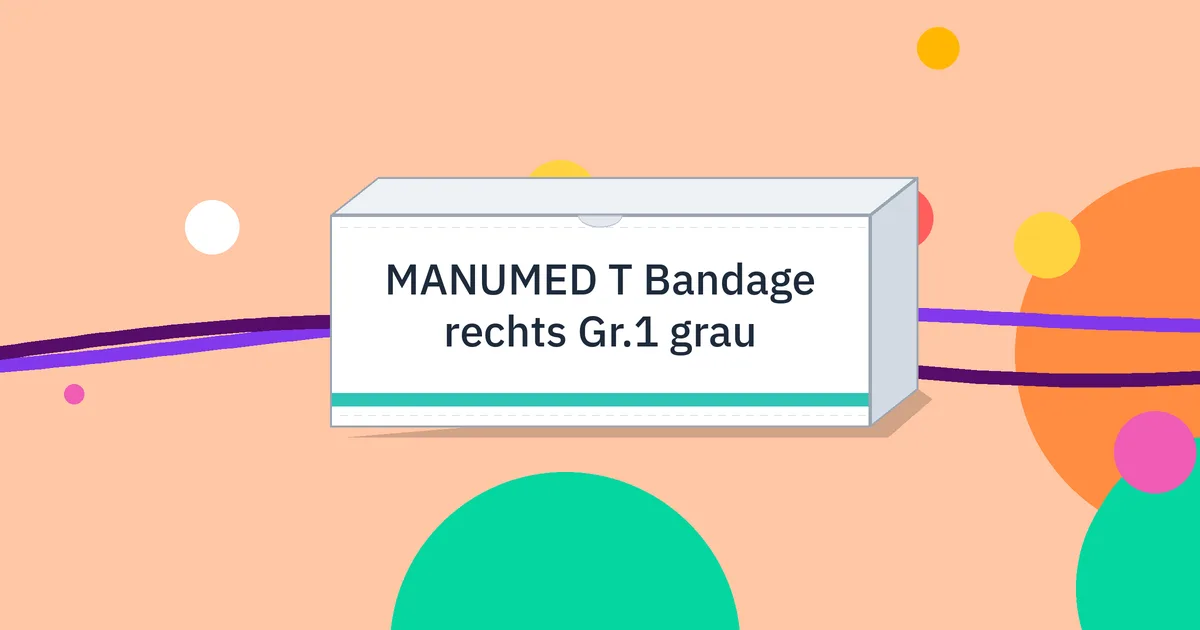 Symbolbild: Packung mit der Aufschrift MANUMED T Bandage rechts Gr.1 grau (PZN 15314193) – Verfügbarkeit und Bezug in Apotheken in Frankfurt am Main