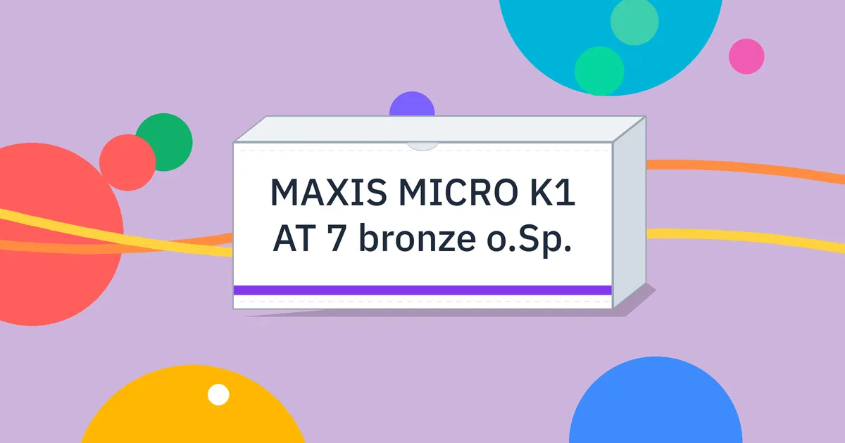 Symbolbild: Packung mit der Aufschrift MAXIS MICRO K1 AT 7 bronze o.Sp. (PZN 17671371) – Verfügbarkeit und Bezug in Apotheken in Frankfurt am Main