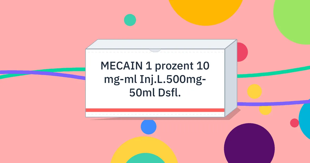 Symbolbild: Packung mit der Aufschrift MECAIN 1 prozent 10 mg-ml Inj.L.500mg-50ml Dsfl. (PZN 11356289) – Verfügbarkeit und Bezug in Apotheken in Frankfurt am Main