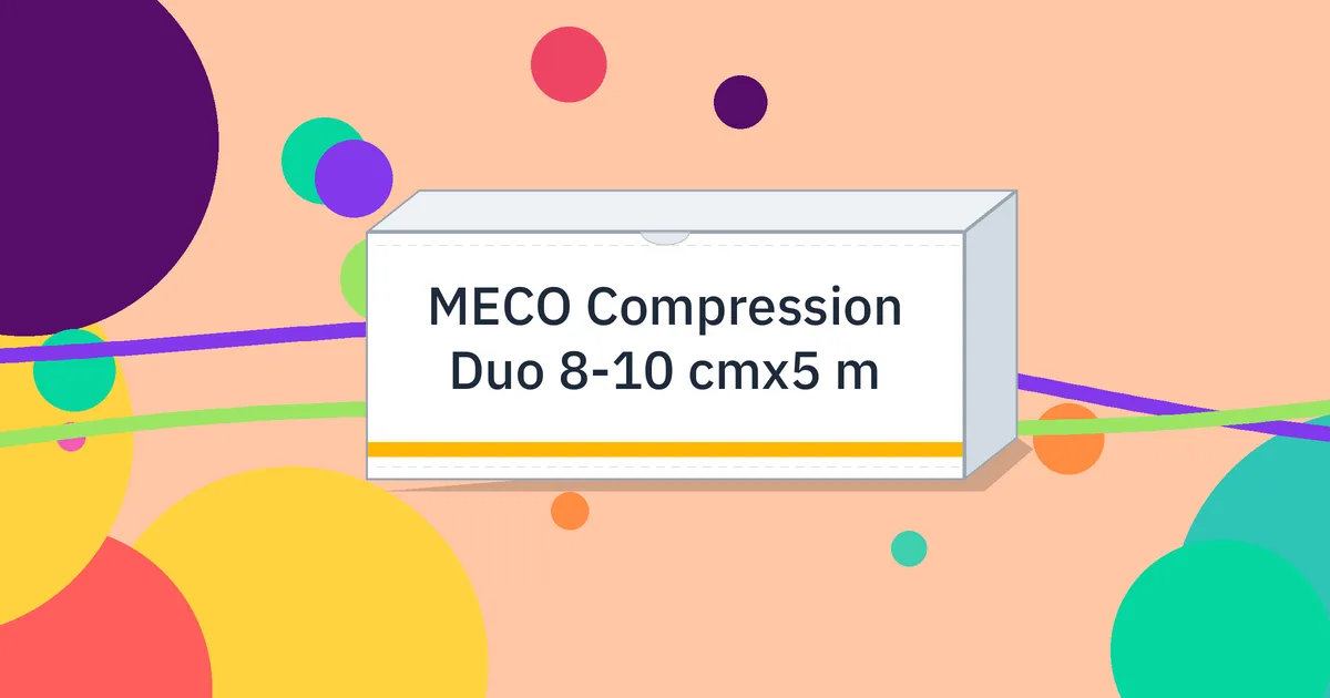 Symbolbild: Packung mit der Aufschrift MECO Compression Duo 8-10 cmx5 m (PZN 18704351) – Verfügbarkeit und Bezug in Apotheken in Frankfurt am Main