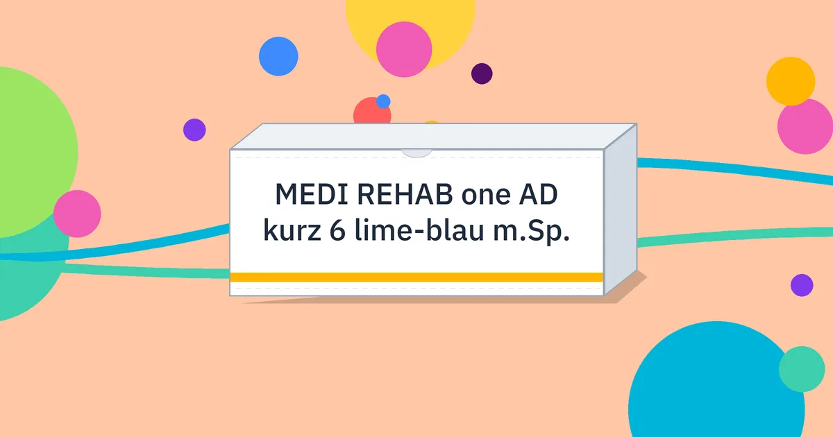 Symbolbild: Packung mit der Aufschrift MEDI REHAB one AD kurz 6 lime-blau m.Sp. (PZN 16753500) – Verfügbarkeit und Bezug in Apotheken in Frankfurt am Main