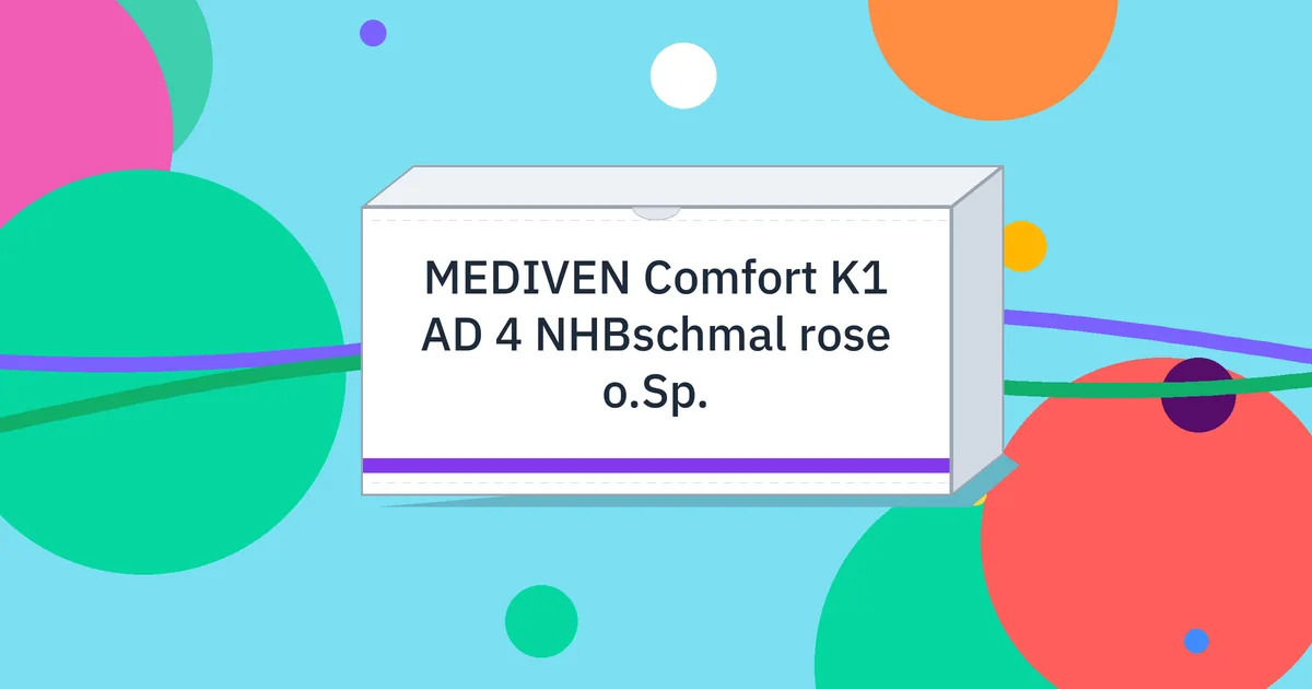 Symbolbild: Packung mit der Aufschrift MEDIVEN Comfort K1 AD 4 NHBschmal rose o.Sp. (PZN 14561400) – Verfügbarkeit und Bezug in Apotheken in Frankfurt am Main
