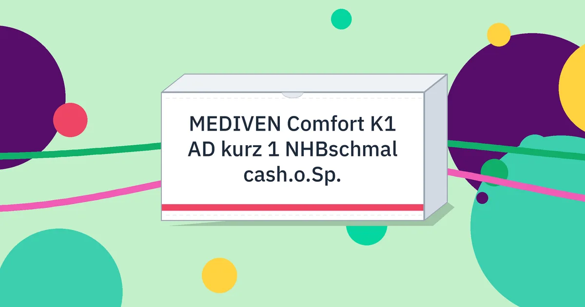 Symbolbild: Packung mit der Aufschrift MEDIVEN Comfort K1 AD kurz 1 NHBschmal cash.o.Sp. (PZN 14657749) – Verfügbarkeit und Bezug in Apotheken in Frankfurt am Main
