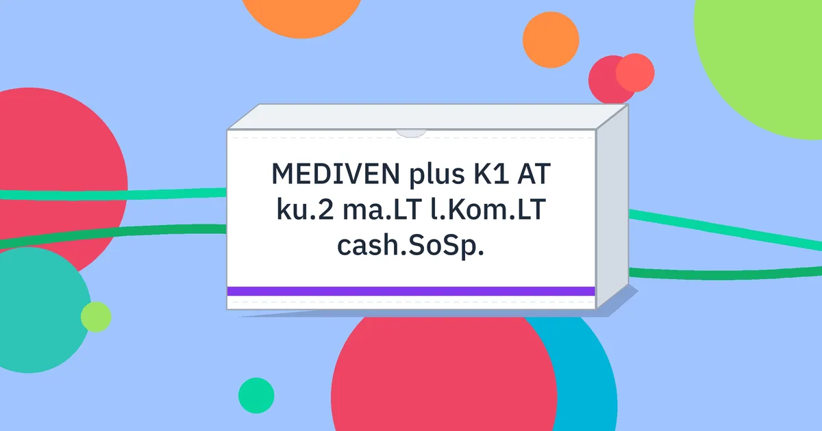 Symbolbild: Packung mit der Aufschrift MEDIVEN plus K1 AT ku.2 ma.LT l.Kom.LT cash.SoSp. (PZN 15071810) – Verfügbarkeit und Bezug in Apotheken in Frankfurt am Main