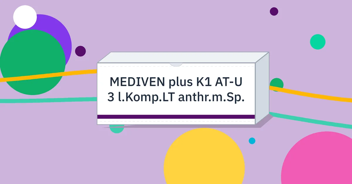 Symbolbild: Packung mit der Aufschrift MEDIVEN plus K1 AT-U 3 l.Komp.LT anthr.m.Sp. (PZN 15032804) – Verfügbarkeit und Bezug in Apotheken in Frankfurt am Main