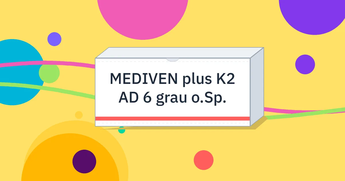 Symbolbild: Packung mit der Aufschrift MEDIVEN plus K2 AD 6 grau o.Sp. (PZN 18946108) – Verfügbarkeit und Bezug in Apotheken in Frankfurt am Main