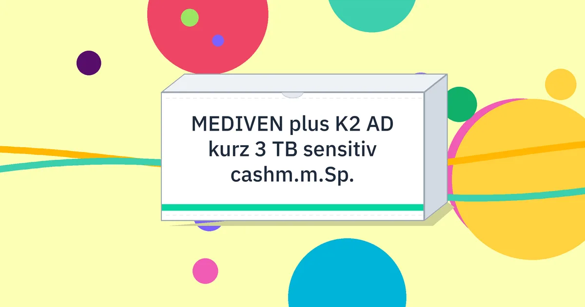 Symbolbild: Packung mit der Aufschrift MEDIVEN plus K2 AD kurz 3 TB sensitiv cashm.m.Sp. (PZN 15106112) – Verfügbarkeit und Bezug in Apotheken in Frankfurt am Main