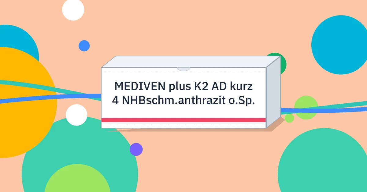 Symbolbild: Packung mit der Aufschrift MEDIVEN plus K2 AD kurz 4 NHBschm.anthrazit o.Sp. (PZN 15925991) – Verfügbarkeit und Bezug in Apotheken in Frankfurt am Main