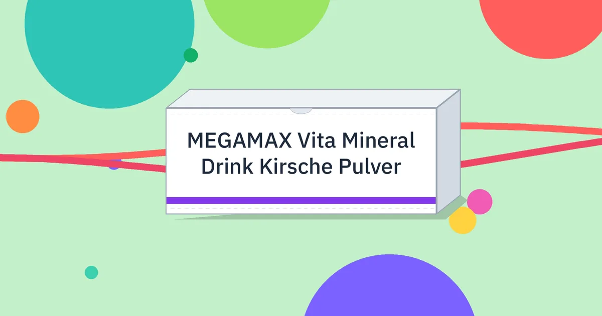 Symbolbild: Packung mit der Aufschrift MEGAMAX Vita Mineral Drink Kirsche Pulver (PZN 08763298) – Verfügbarkeit und Bezug in Apotheken in Frankfurt am Main
