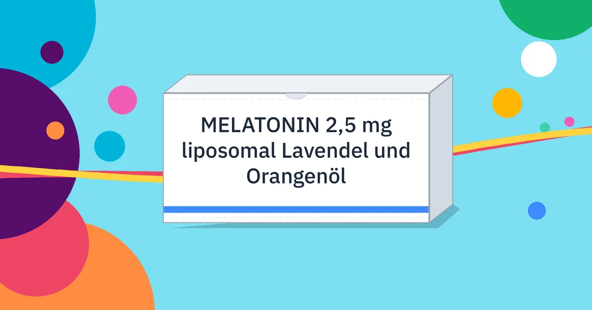Symbolbild: Packung mit der Aufschrift MELATONIN 2,5 mg liposomal Lavendel und Orangenöl (PZN 20284382) – Verfügbarkeit und Bezug in Apotheken in Frankfurt am Main