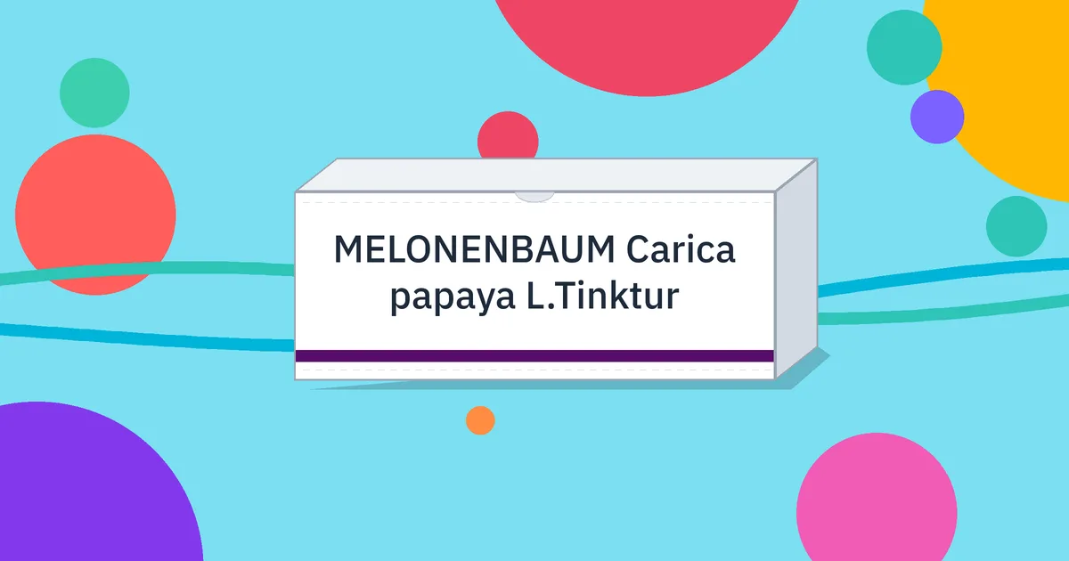 Symbolbild: Packung mit der Aufschrift MELONENBAUM Carica papaya L.Tinktur (PZN 18217734) – Verfügbarkeit und Bezug in Apotheken in Frankfurt am Main