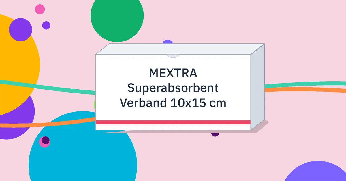 Symbolbild: Packung mit der Aufschrift MEXTRA Superabsorbent Verband 10x15 cm (PZN 09768004) – Verfügbarkeit und Bezug in Apotheken in Frankfurt am Main