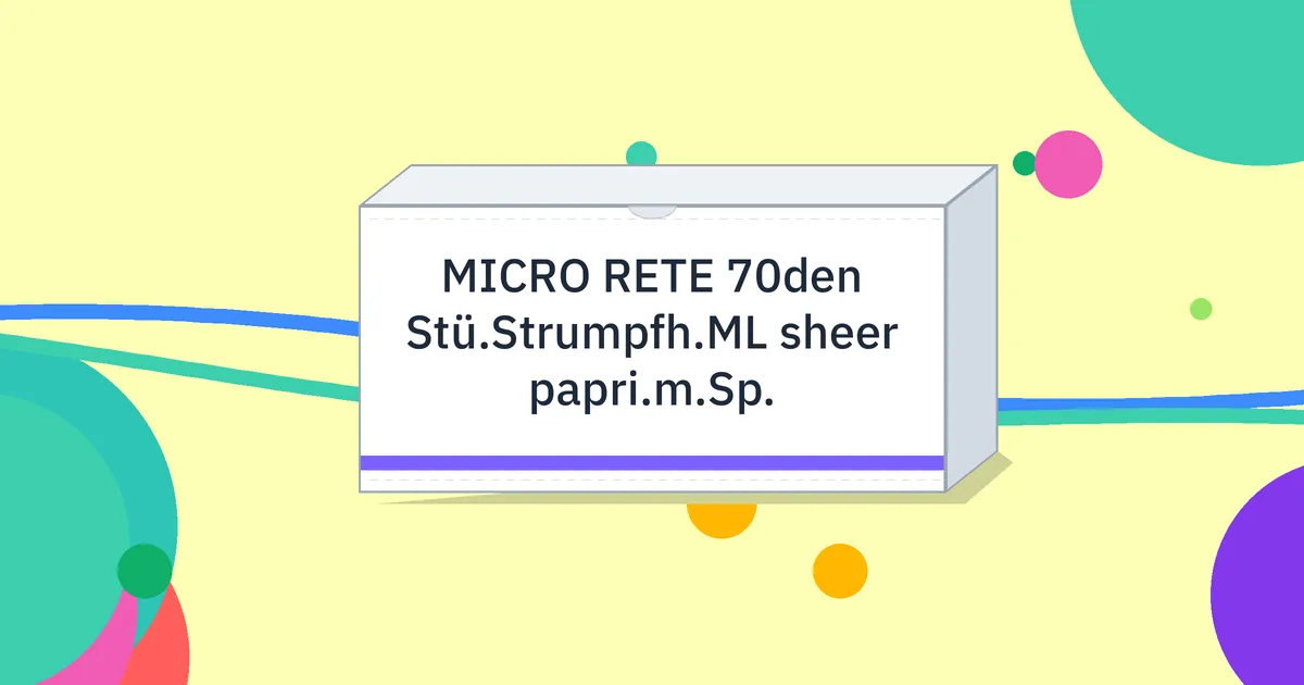 Symbolbild: Packung mit der Aufschrift MICRO RETE 70den Stü.Strumpfh.ML sheer papri.m.Sp. (PZN 06450477) – Verfügbarkeit und Bezug in Apotheken in Frankfurt am Main