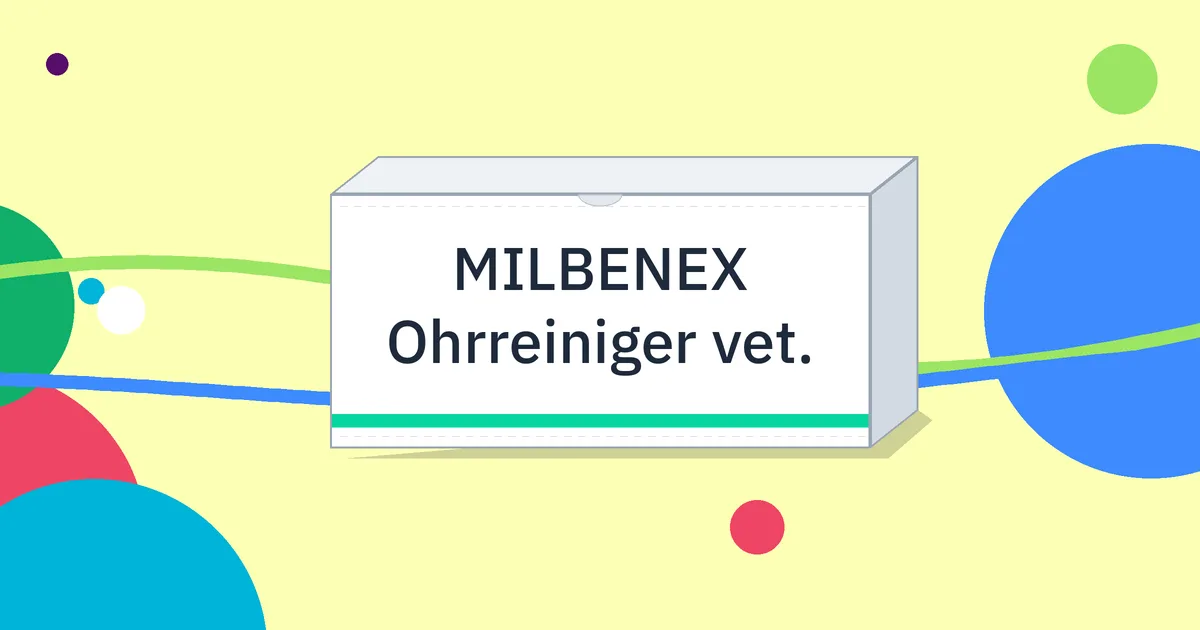 Symbolbild: Packung mit der Aufschrift MILBENEX Ohrreiniger vet. (PZN 11525065) – Verfügbarkeit und Bezug in Apotheken in Frankfurt am Main