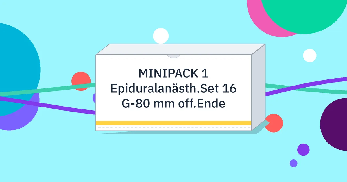 Symbolbild: Packung mit der Aufschrift MINIPACK 1 Epiduralanästh.Set 16 G-80 mm off.Ende (PZN 09215765) – Verfügbarkeit und Bezug in Apotheken in Frankfurt am Main