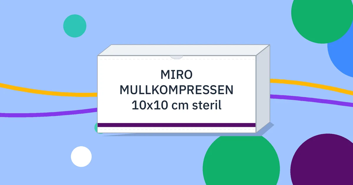 Symbolbild: Packung mit der Aufschrift MIRO MULLKOMPRESSEN 10x10 cm steril (PZN 05038438) – Verfügbarkeit und Bezug in Apotheken in Frankfurt am Main