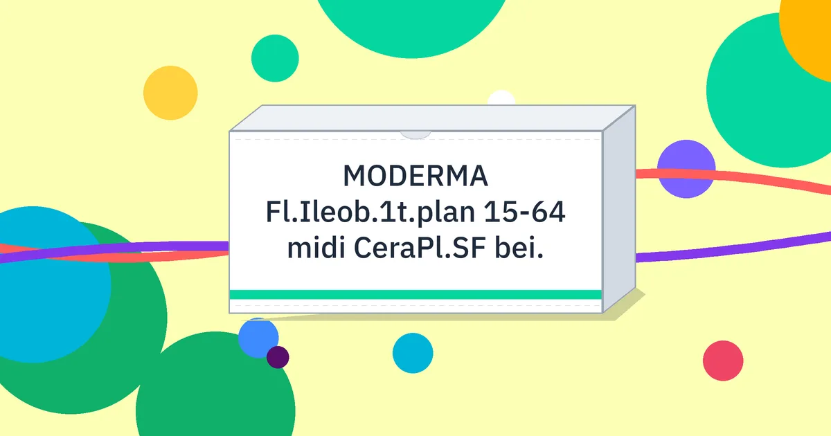 Symbolbild: Packung mit der Aufschrift MODERMA Fl.Ileob.1t.plan 15-64 midi CeraPl.SF bei. (PZN 18108956) – Verfügbarkeit und Bezug in Apotheken in Frankfurt am Main