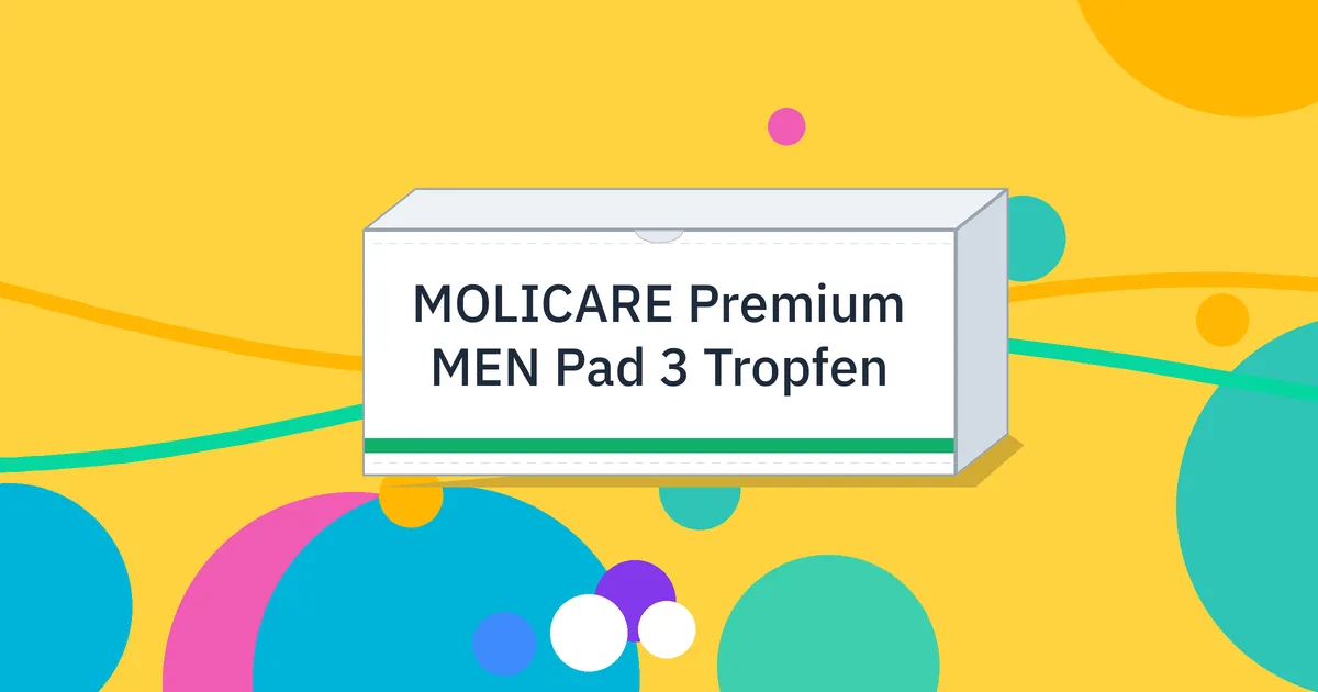 Symbolbild: Packung mit der Aufschrift MOLICARE Premium MEN Pad 3 Tropfen (PZN 18683672) – Verfügbarkeit und Bezug in Apotheken in Frankfurt am Main