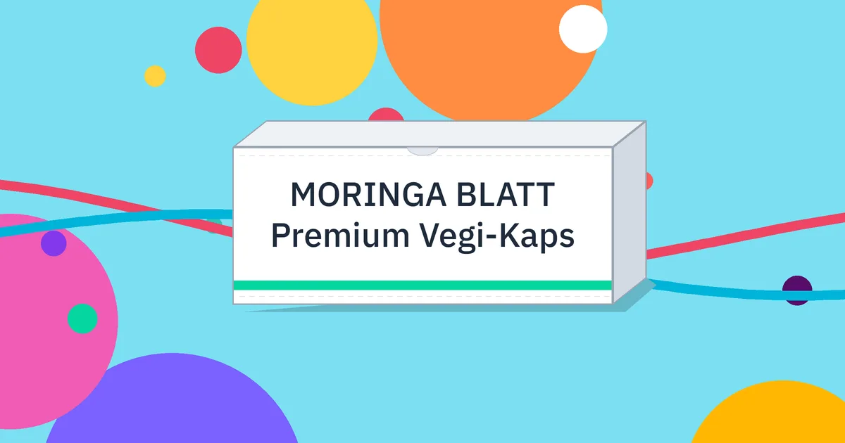 Symbolbild: Packung mit der Aufschrift MORINGA BLATT Premium Vegi-Kaps (PZN 13980980) – Verfügbarkeit und Bezug in Apotheken in Frankfurt am Main