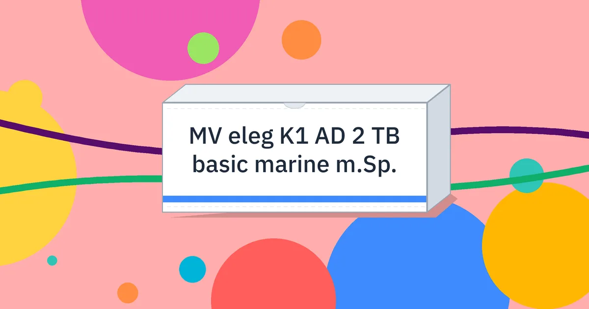 Symbolbild: Packung mit der Aufschrift MV eleg K1 AD 2 TB basic marine m.Sp. (PZN 14585091) – Verfügbarkeit und Bezug in Apotheken in Frankfurt am Main