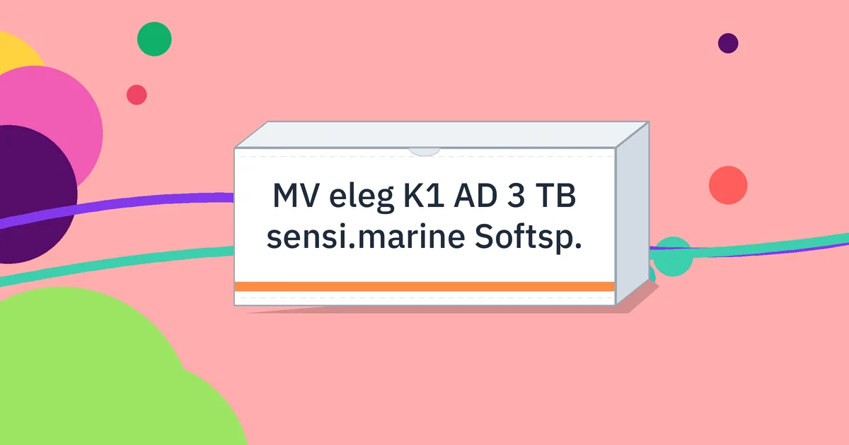 Symbolbild: Packung mit der Aufschrift MV eleg K1 AD 3 TB sensi.marine Softsp. (PZN 14582247) – Verfügbarkeit und Bezug in Apotheken in Frankfurt am Main