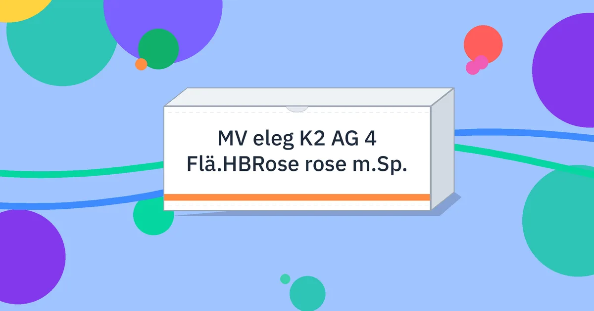 Symbolbild: Packung mit der Aufschrift MV eleg K2 AG 4 Flä.HBRose rose m.Sp. (PZN 15717991) – Verfügbarkeit und Bezug in Apotheken in Frankfurt am Main