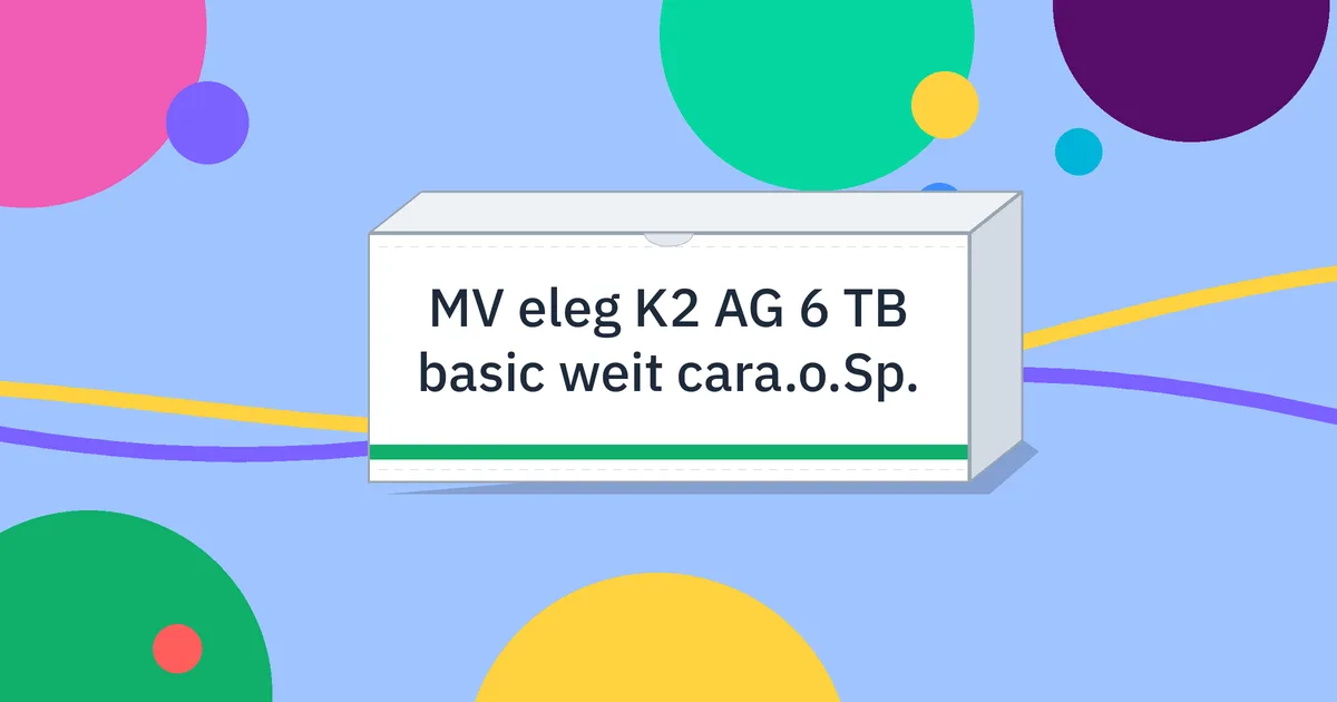 Symbolbild: Packung mit der Aufschrift MV eleg K2 AG 6 TB basic weit cara.o.Sp. (PZN 00206457) – Verfügbarkeit und Bezug in Apotheken in Frankfurt am Main