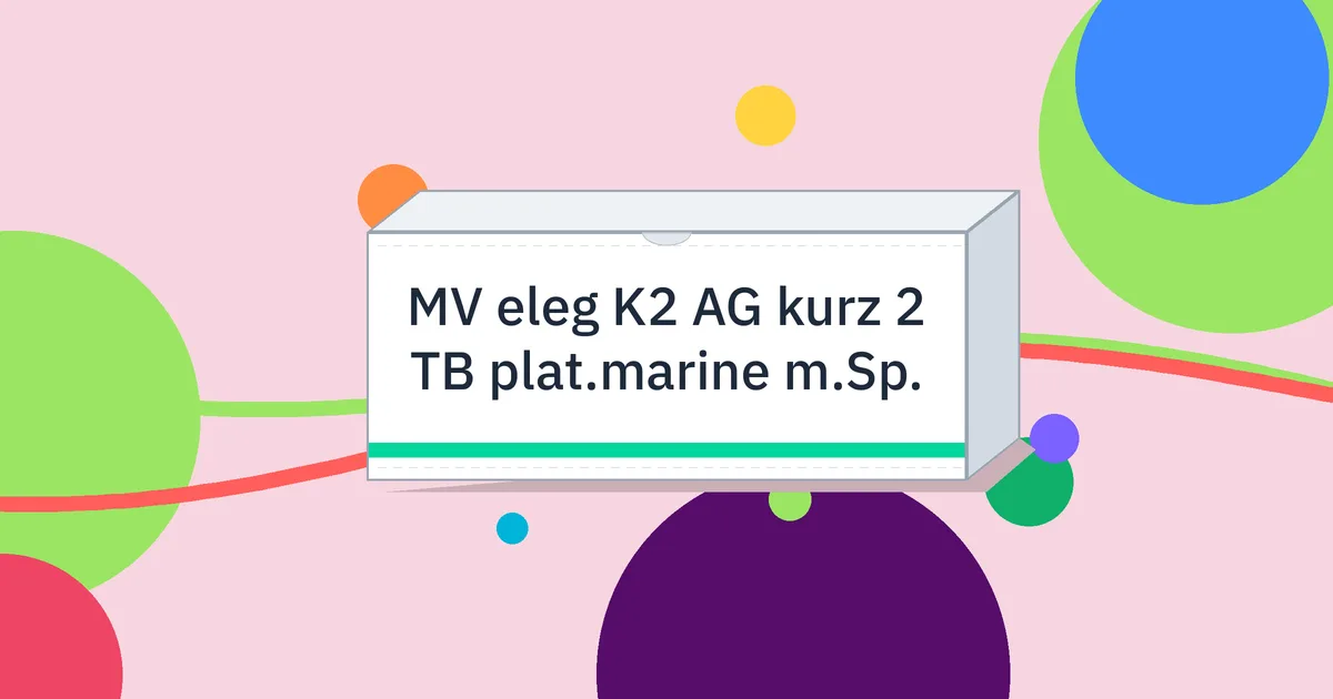 Symbolbild: Packung mit der Aufschrift MV eleg K2 AG kurz 2 TB plat.marine m.Sp. (PZN 14604894) – Verfügbarkeit und Bezug in Apotheken in Frankfurt am Main