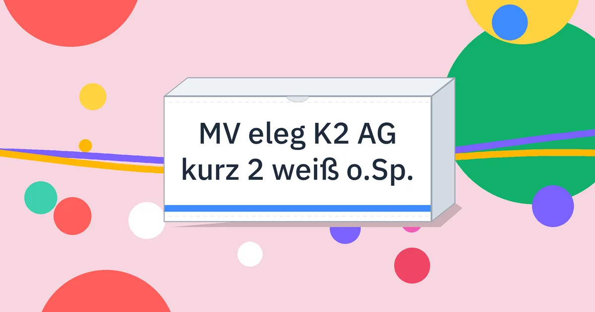Symbolbild: Packung mit der Aufschrift MV eleg K2 AG kurz 2 weiß o.Sp. (PZN 00340670) – Verfügbarkeit und Bezug in Apotheken in Frankfurt am Main