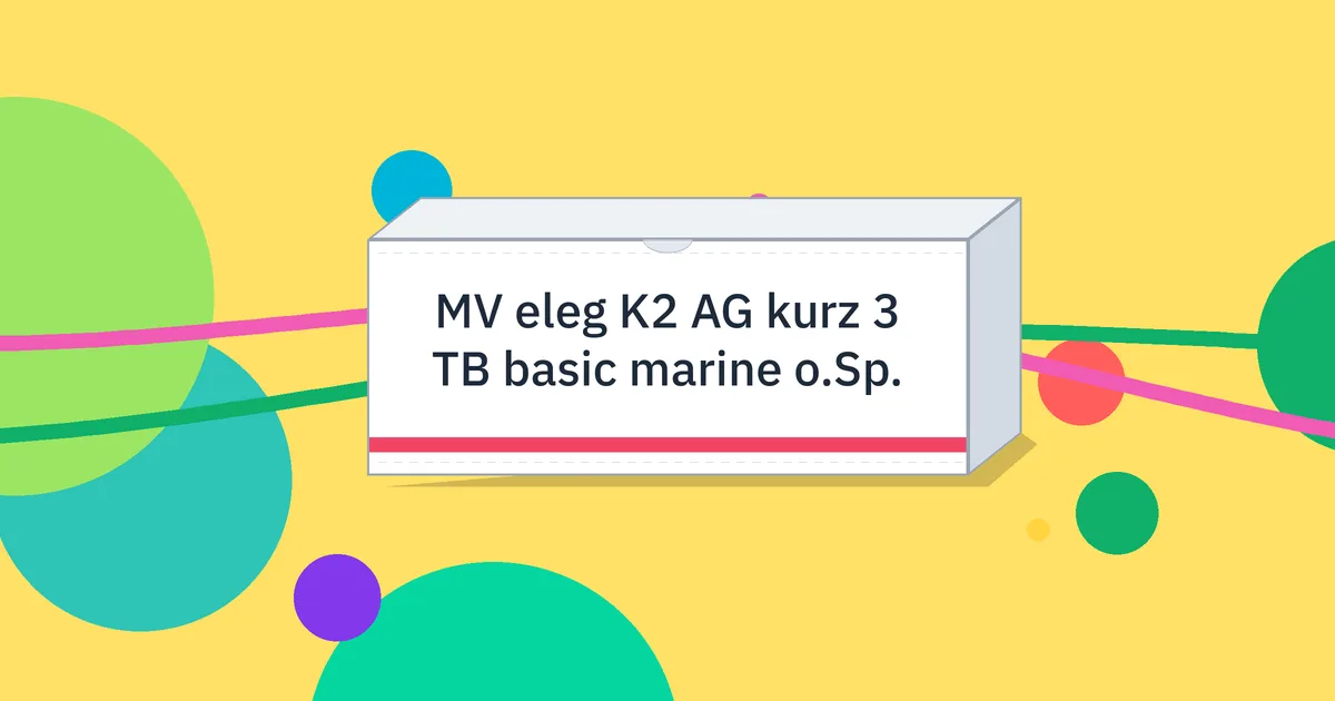 Symbolbild: Packung mit der Aufschrift MV eleg K2 AG kurz 3 TB basic marine o.Sp. (PZN 14608811) – Verfügbarkeit und Bezug in Apotheken in Frankfurt am Main