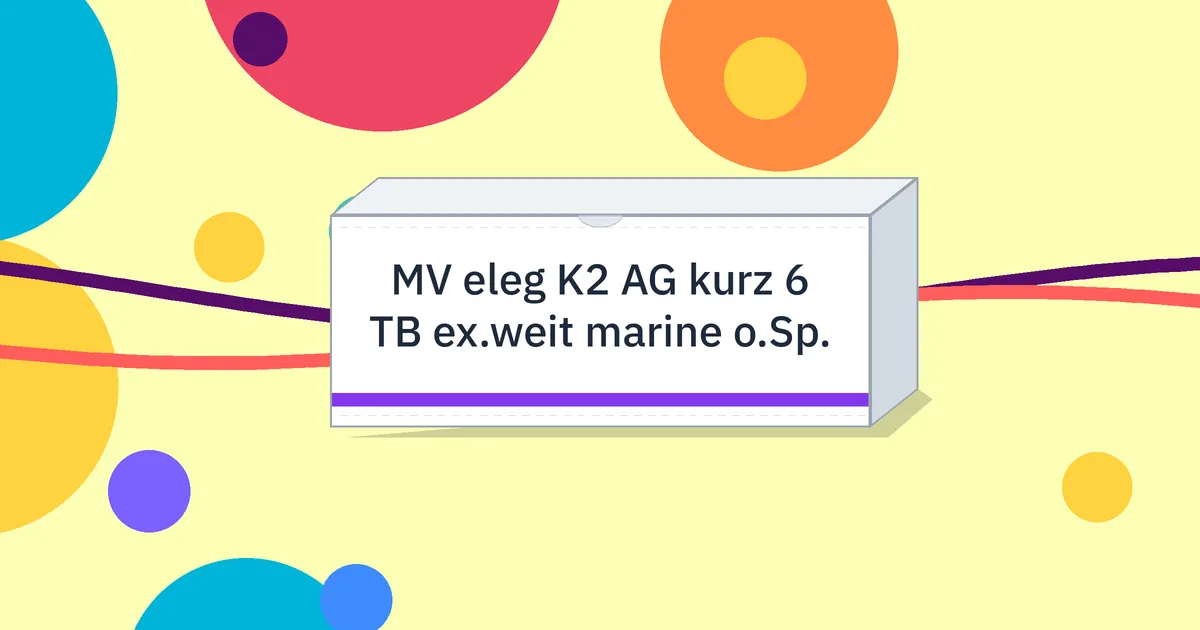 Symbolbild: Packung mit der Aufschrift MV eleg K2 AG kurz 6 TB ex.weit marine o.Sp. (PZN 14607421) – Verfügbarkeit und Bezug in Apotheken in Frankfurt am Main