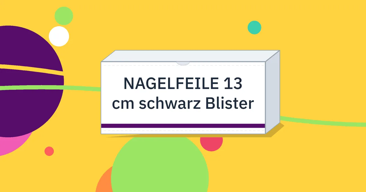 Symbolbild: Packung mit der Aufschrift NAGELFEILE 13 cm schwarz Blister (PZN 10349471) – Verfügbarkeit und Bezug in Apotheken in Frankfurt am Main