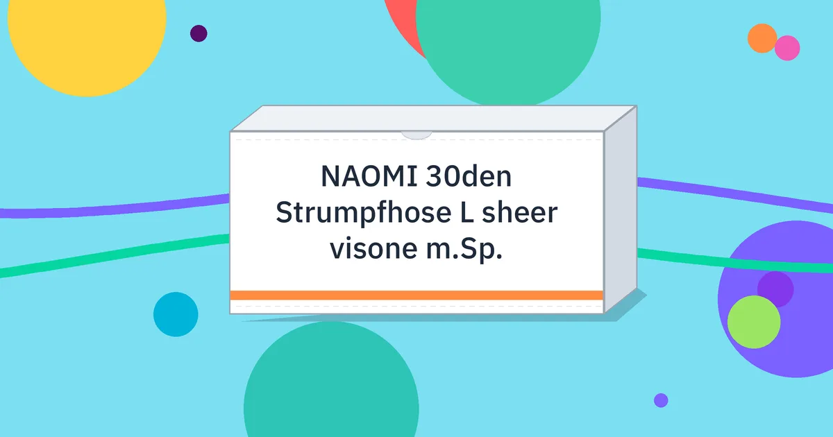 Symbolbild: Packung mit der Aufschrift NAOMI 30den Strumpfhose L sheer visone m.Sp. (PZN 16178875) – Verfügbarkeit und Bezug in Apotheken in Frankfurt am Main