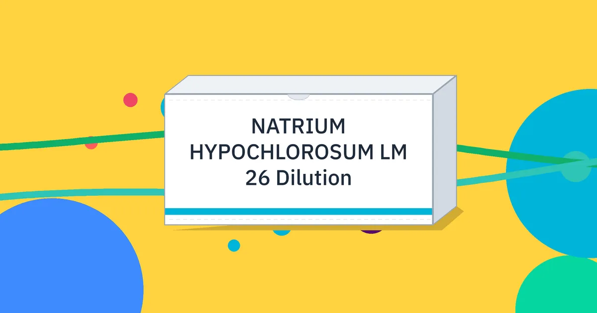 Symbolbild: Packung mit der Aufschrift NATRIUM HYPOCHLOROSUM LM 26 Dilution (PZN 12963123) – Verfügbarkeit und Bezug in Apotheken in Frankfurt am Main