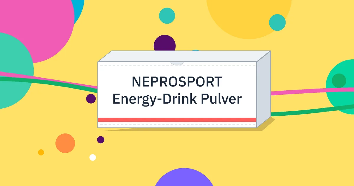 Symbolbild: Packung mit der Aufschrift NEPROSPORT Energy-Drink Pulver (PZN 03398670) – Verfügbarkeit und Bezug in Apotheken in Frankfurt am Main