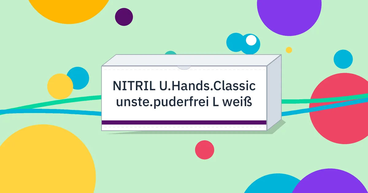 Symbolbild: Packung mit der Aufschrift NITRIL U.Hands.Classic unste.puderfrei L weiß (PZN 11540219) – Verfügbarkeit und Bezug in Apotheken in Frankfurt am Main