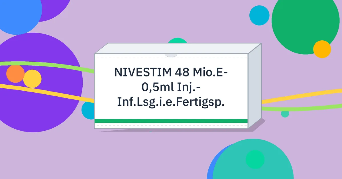 Symbolbild: Packung mit der Aufschrift NIVESTIM 48 Mio.E-0,5ml Inj.-Inf.Lsg.i.e.Fertigsp. (PZN 11004432) – Verfügbarkeit und Bezug in Apotheken in Frankfurt am Main