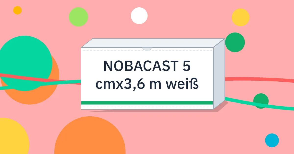 Symbolbild: Packung mit der Aufschrift NOBACAST 5 cmx3,6 m weiß (PZN 07385316) – Verfügbarkeit und Bezug in Apotheken in Frankfurt am Main