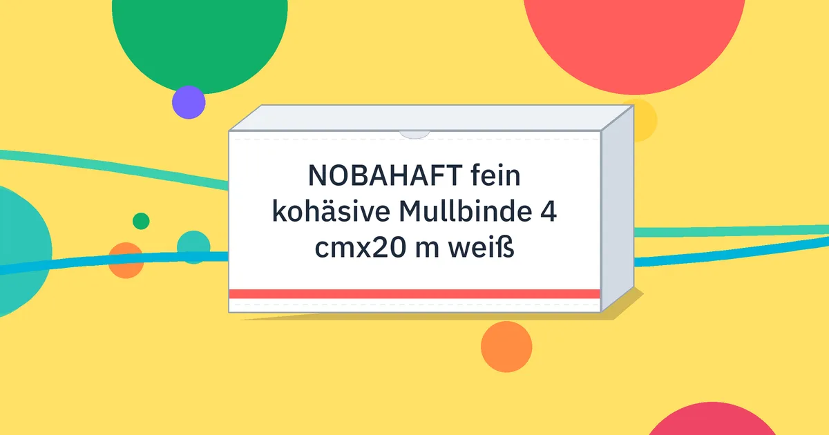 Symbolbild: Packung mit der Aufschrift NOBAHAFT fein kohäsive Mullbinde 4 cmx20 m weiß (PZN 00427945) – Verfügbarkeit und Bezug in Apotheken in Frankfurt am Main