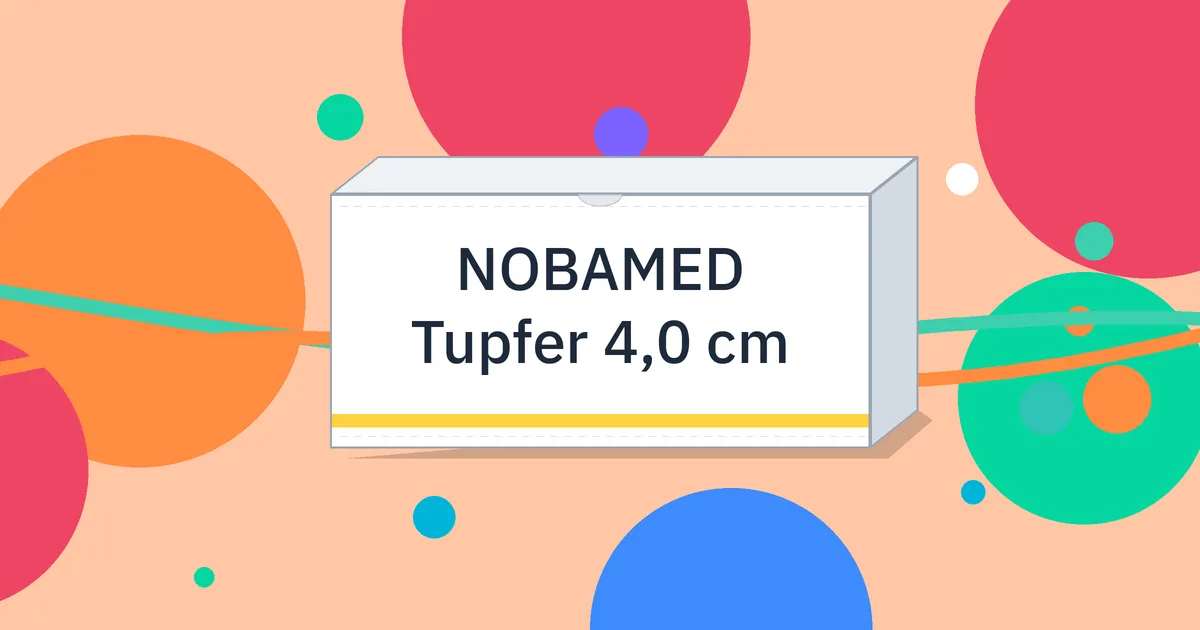 Symbolbild: Packung mit der Aufschrift NOBAMED Tupfer 4,0 cm (PZN 16029135) – Verfügbarkeit und Bezug in Apotheken in Frankfurt am Main