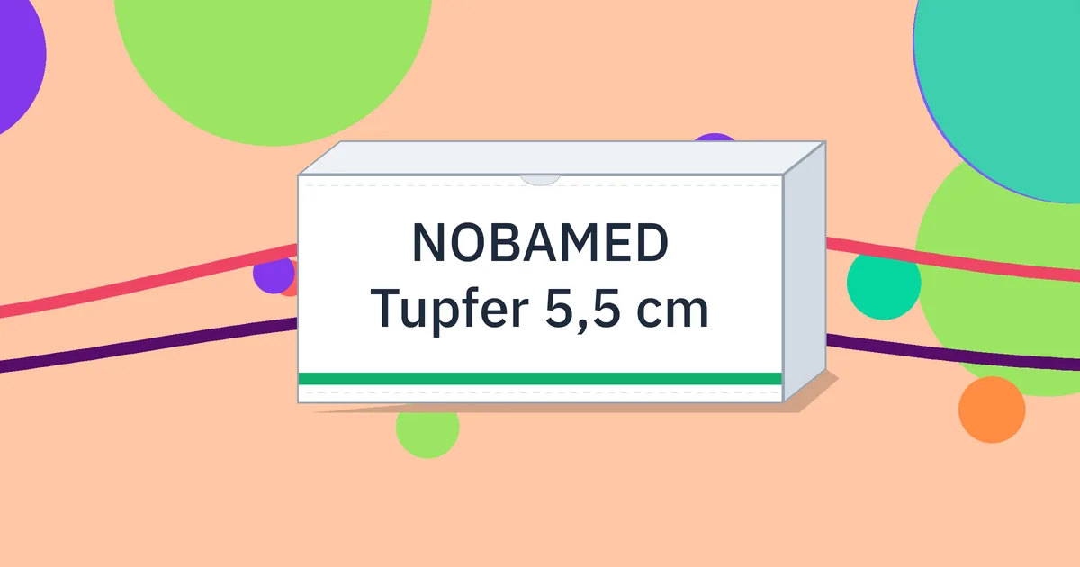 Symbolbild: Packung mit der Aufschrift NOBAMED Tupfer 5,5 cm (PZN 16029164) – Verfügbarkeit und Bezug in Apotheken in Frankfurt am Main