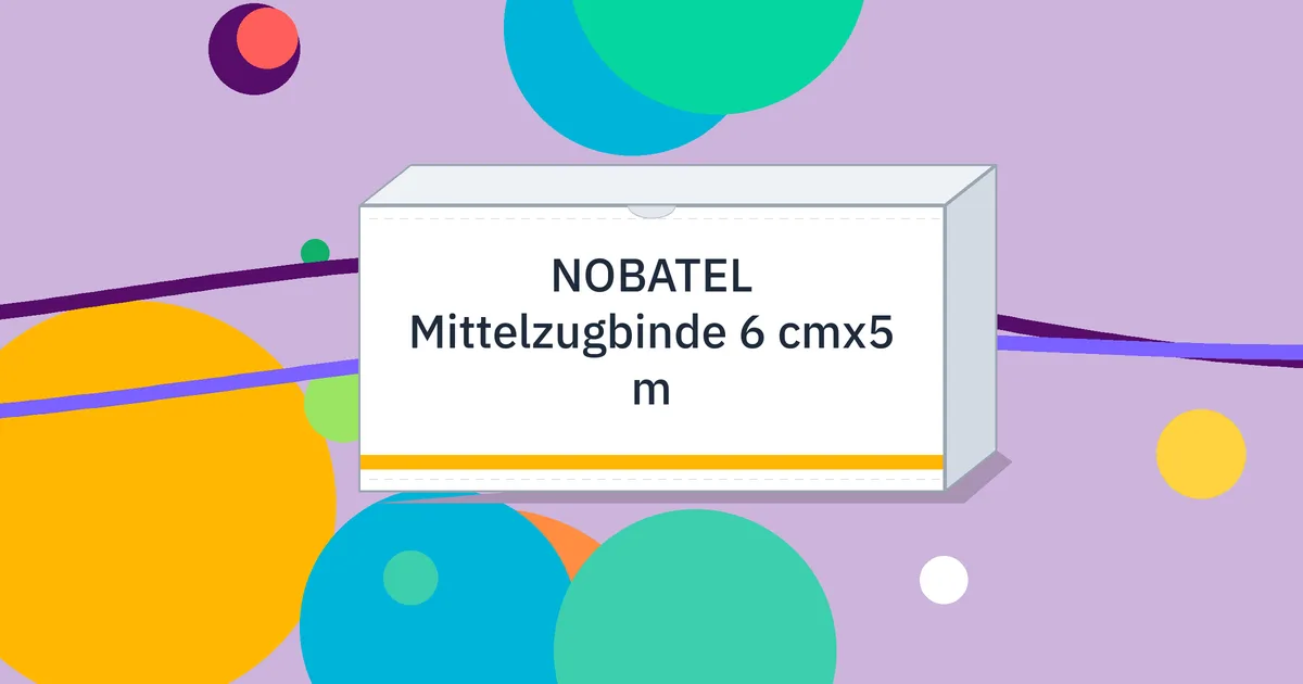 Symbolbild: Packung mit der Aufschrift NOBATEL Mittelzugbinde 6 cmx5 m (PZN 07095363) – Verfügbarkeit und Bezug in Apotheken in Frankfurt am Main