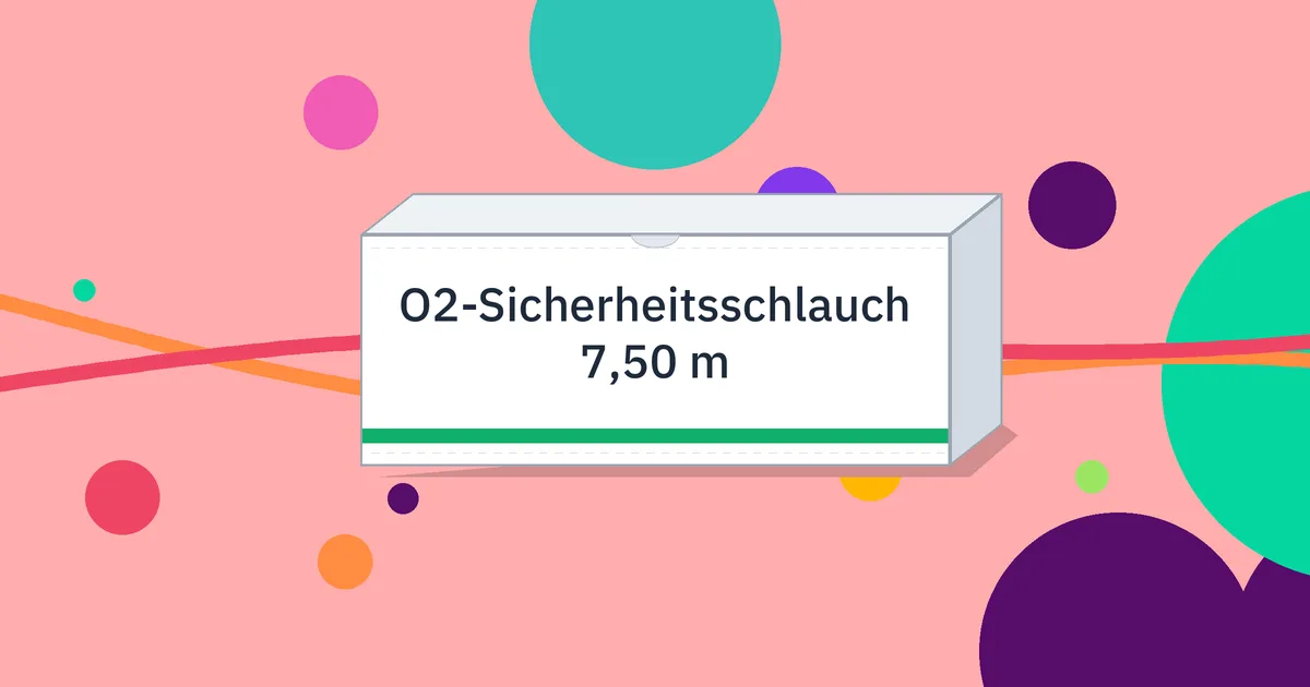 Symbolbild: Packung mit der Aufschrift O2-Sicherheitsschlauch 7,50 m (PZN 18890632) – Verfügbarkeit und Bezug in Apotheken in Frankfurt am Main