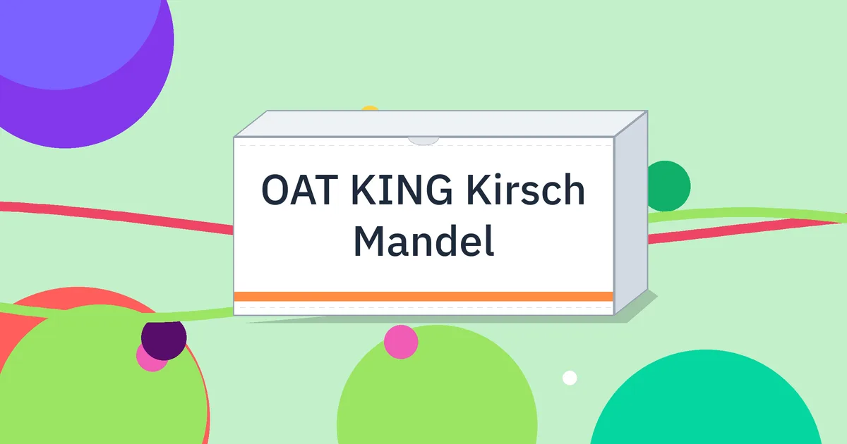 Symbolbild: Packung mit der Aufschrift OAT KING Kirsch Mandel (PZN 09522295) – Verfügbarkeit und Bezug in Apotheken in Frankfurt am Main