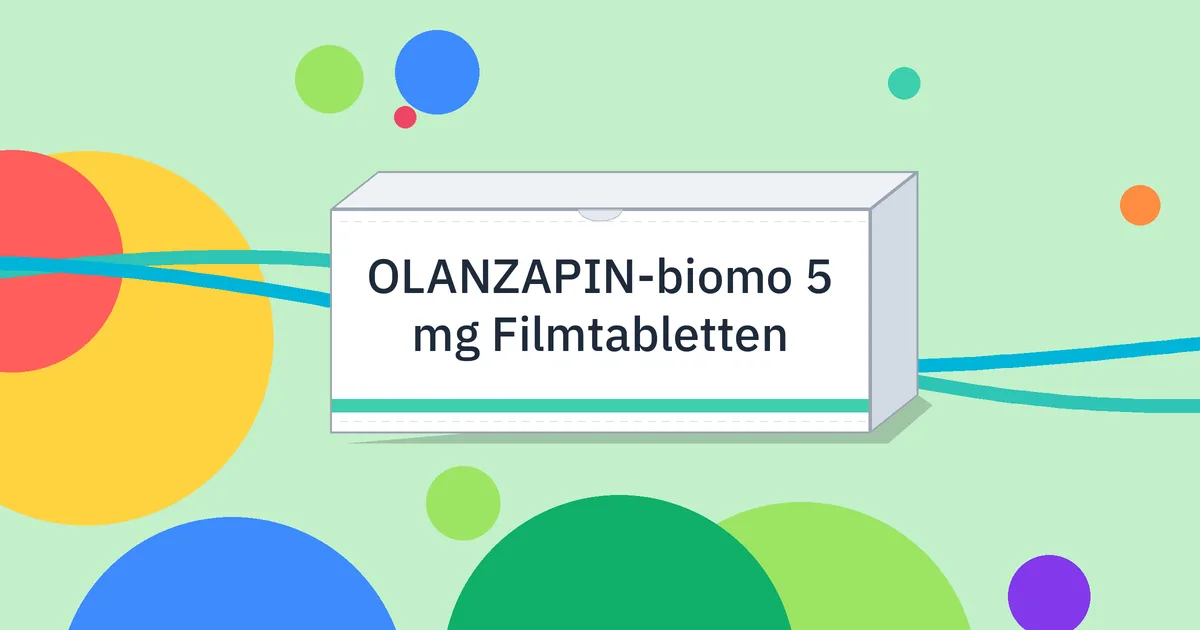 Symbolbild: Packung mit der Aufschrift OLANZAPIN-biomo 5 mg Filmtabletten (PZN 08801403) – Verfügbarkeit und Bezug in Apotheken in Frankfurt am Main