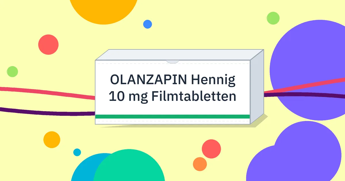 Symbolbild: Packung mit der Aufschrift OLANZAPIN Hennig 10 mg Filmtabletten (PZN 08913964) – Verfügbarkeit und Bezug in Apotheken in Frankfurt am Main