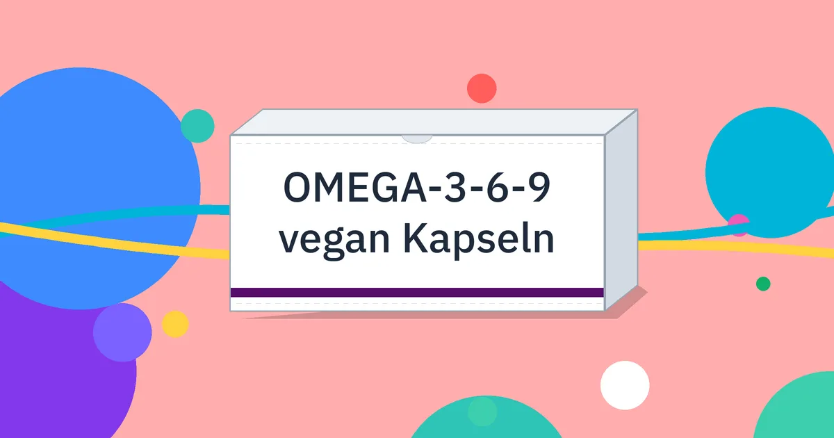 Symbolbild: Packung mit der Aufschrift OMEGA-3-6-9 vegan Kapseln (PZN 18113650) – Verfügbarkeit und Bezug in Apotheken in Frankfurt am Main